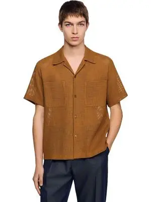 Sandro Openwork Mesh Shirt Camel