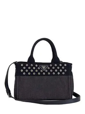 Undefined Prada Studded Denim Canapa Tote Bag - Blue