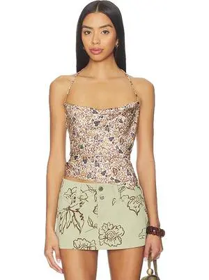 JULIET JOHNSTONE Satin Cowl Neck Halter Top - Leopard