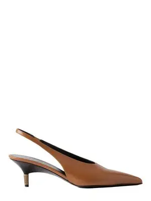 Khaite Bella Leather Slingback Pumps Tan