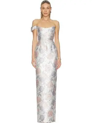 SAU LEE Jackson Brocade Gown - Peach