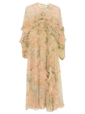 Zimmermann Luna Flutter Ruffled Paisley Dress - Neutrals