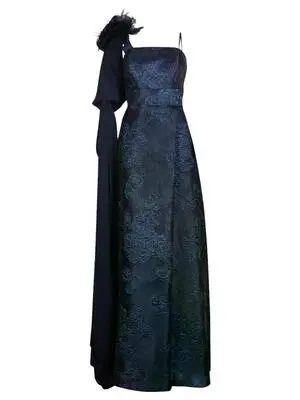 ANTONIO D'ERRICO Feather-detail Floral Maxi Dress - Blue
