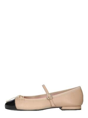 Pretty Ballerinas Round Toe Ballet Flat With Heel And Strap - Beige