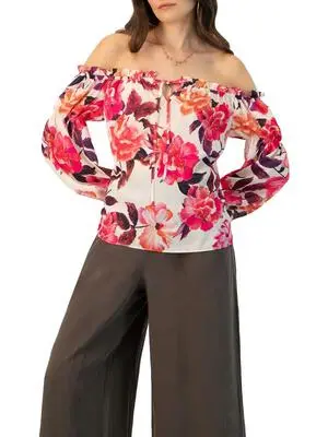 IVONNE Off-shoulder Printed Blouse - Ivory
