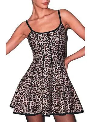 FLEUR DU MAL Flared Corset Mini Dress Leopard