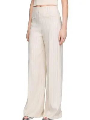 Sandro Striped Wide-leg Trousers - Ecru/silver