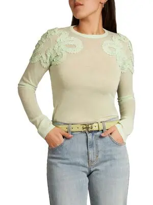 Sam Edelman Crewneck Sweater With Ruffle Trim - Willow