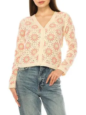A COLLECTIVE STORY Crochet Knit Button-front Cardigan - Natural