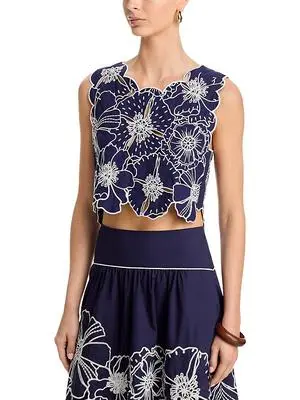 Farm Rio Split Back Cropped Top - Blue