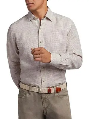 David Donahue Linen Check Shirt - White/ Dune