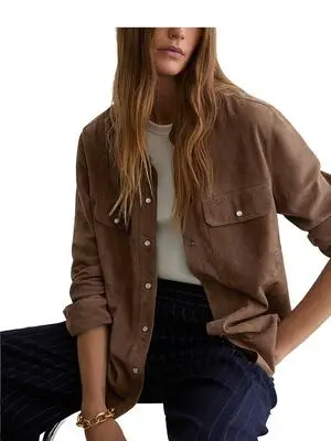 REISS Suede Shirt - Taupe Brown