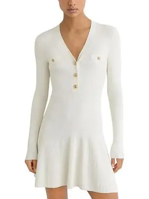 REISS Lavelle Ribbed Knit Mini Dress - Ivory