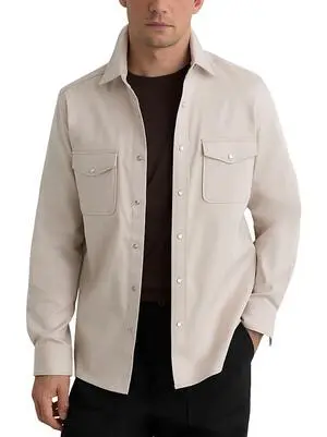 REISS Mcrae Long Sleeve Twill Overshirt - Stone