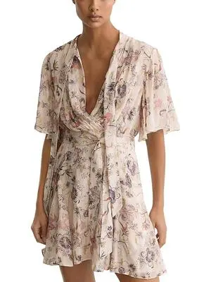 REISS Luna Metallic Floral Mini Dress - Neutral
