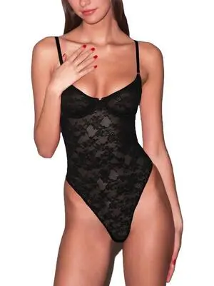 FLEUR DU MAL Le Stretch Lace Bodysuit - Black