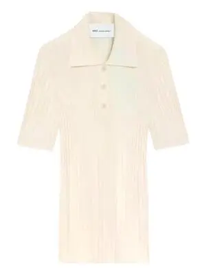 AMI Paris Knit Short Sleeve Polo Shirt - Neutrals