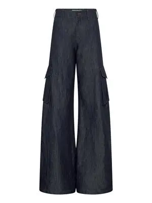 Gabriela Hearst Eos Cotton-blend Wide-leg Pants - Navy