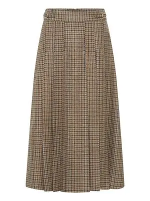 Gabriela Hearst Checked Wool-Silk Midi Skirt Neutral