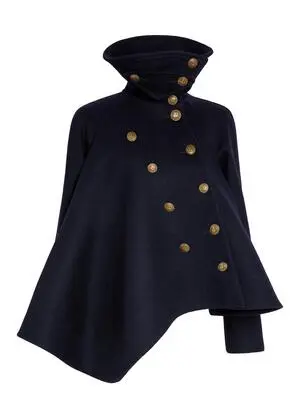 A.W.A.K.E. Mode Wool Flared Pea Coat - Navy