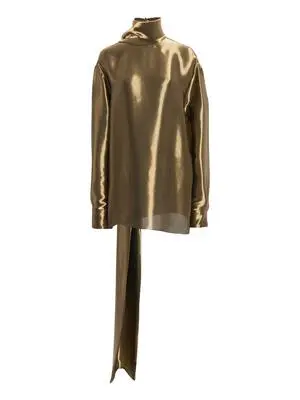 FERRAGAMO Metallic Lamé Draped Top - Gold