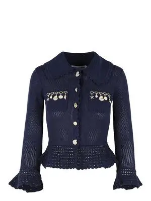 SELF-PORTRAIT Viscose Blend Cardigan - Navy