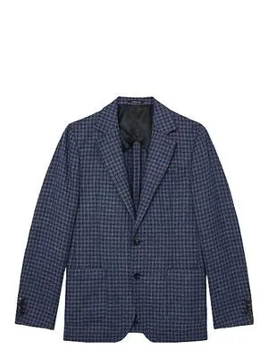 REISS Romana Notch-lapel Dogtooth Wool And Linen Blazer - Navy