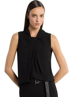 Michael Kors Sleeveless Draped Wool Crepe Blouse - Black