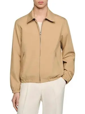 Sandro Classic Fit Zip Up Jacket Sand