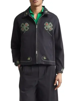 BODE Lucky Draw Embroidered Cotton Twill Jacket - Black