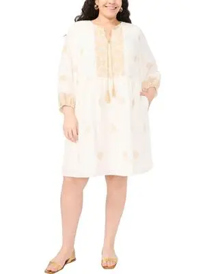 Vince Camuto Medallion Print Split-neck Minidress - Camel