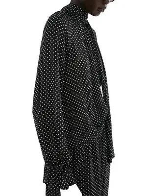 Mango Dot Tie Neck Top - Black