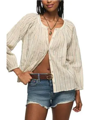Lucky Brand Floral Button-up Top - Light Seashell