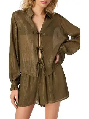 Cami Nyc Niecey Long Sleeve Metallic Chiffon Top - Grove