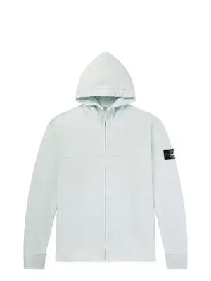 Stone Island Logo Appliquéd Cotton-jersey Zip-up Hoodie - Blue
