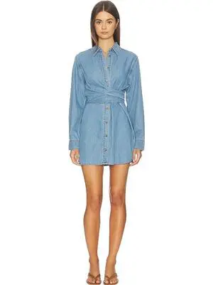 Good American Denim Wrap Shirt Dress - Blue