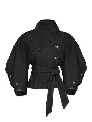Zimmermann Valiant Dramatic Collar Denim Jacket - Blue