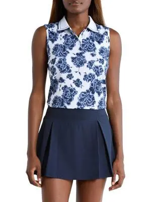 G/fore Floral Sleeveless Tech Golf Polo Willow