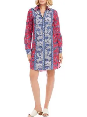 Karen Kane Floral Print Long Sleeve Shirtdress - Red