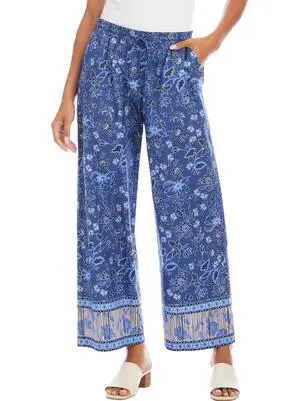 Karen Kane Crop Cotton Drawstring Pants - Blue