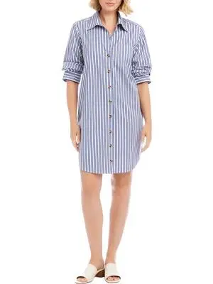 Karen Kane Ruched Sleeve Stripe Shirt Dress - Blue/white