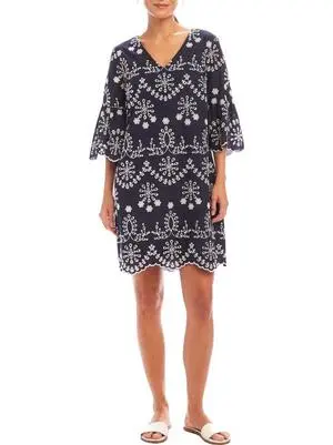 Karen Kane Embroidered Flare Sleeve Mini Dress - Navy