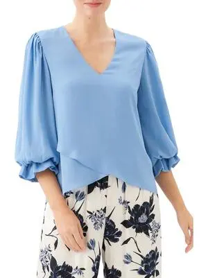 Karen Kane Karen Kane Crossover Hem Asymmetric Top Chambray