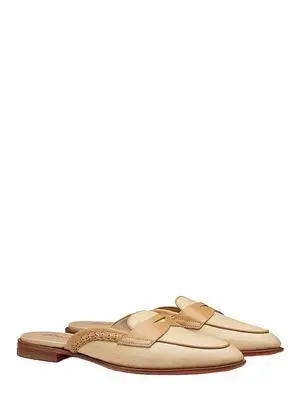 Santoni Leather And Fabric Mule - Light Beige