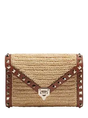Valentino Garavani Rockstud Mini Raffia Shoulder Bag - Brown