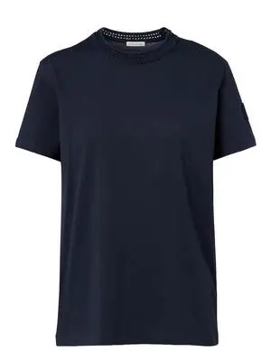 Moncler Crochet-trimmed Cotton T-shirt - Blue