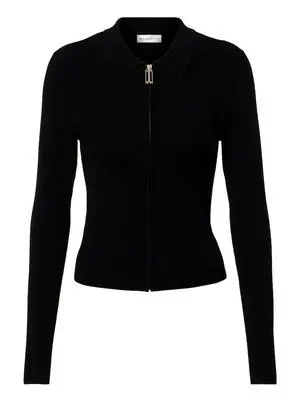 Victoria Beckham Mila Ribbed-knit Zip-up Top - Black