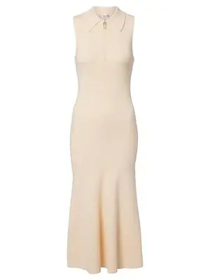 Victoria Beckham Mira Ribbed-knit Midi Dress - Beige