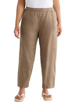 Eileen Fisher Pleated Organic Linen Ankle Lantern Pants Walnut