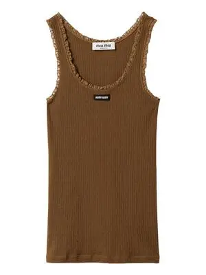 Miu Miu Cotton Ribbed Tank Top - Brown